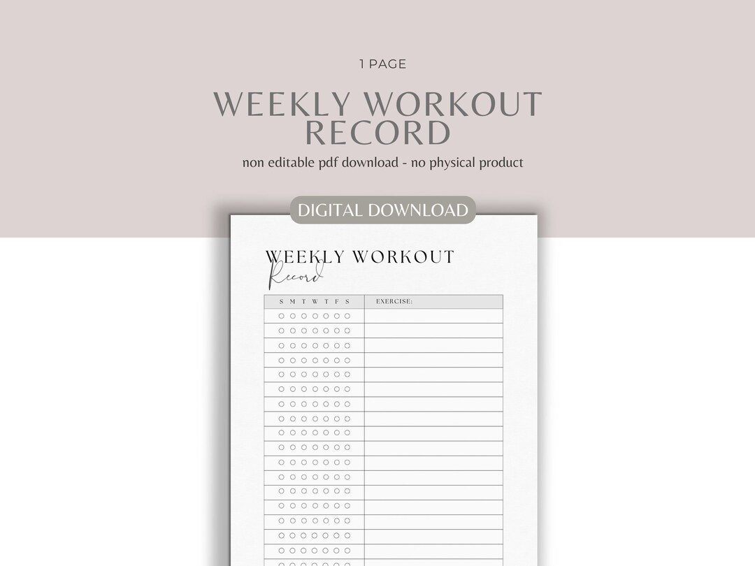 Weekly Workout Record | Printable Workout Record Log | Exercise and Gym ...