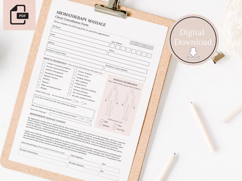 Aromatherapy Massage Consultation Form | Digital Aromatherapist Intake Form | Client Intake Form ...