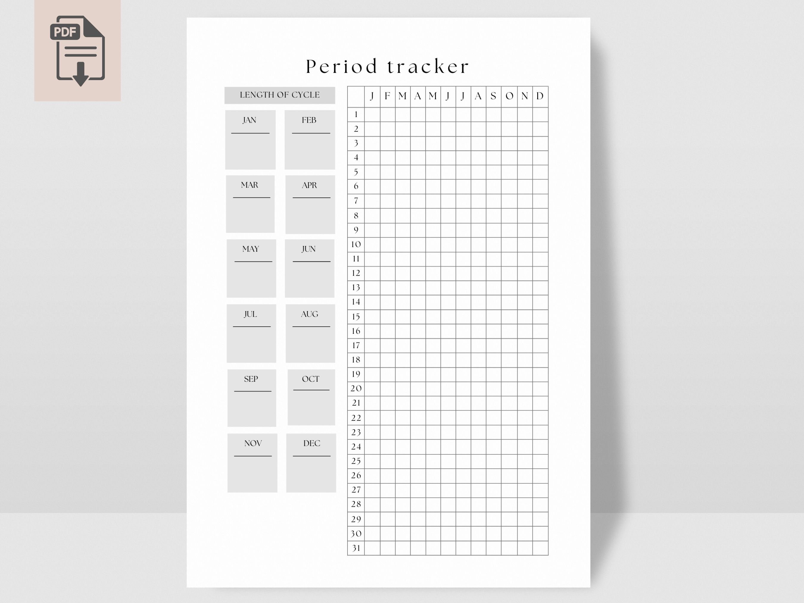 Period Tracker Record Printable Pdf | Period Journal | Cycle Tracker ...