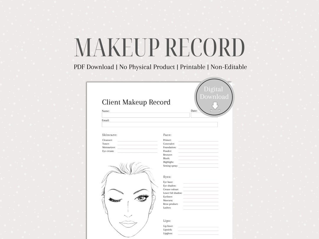 Makeup Client Record Face Chart Digital Printable Face Chart - Etsy