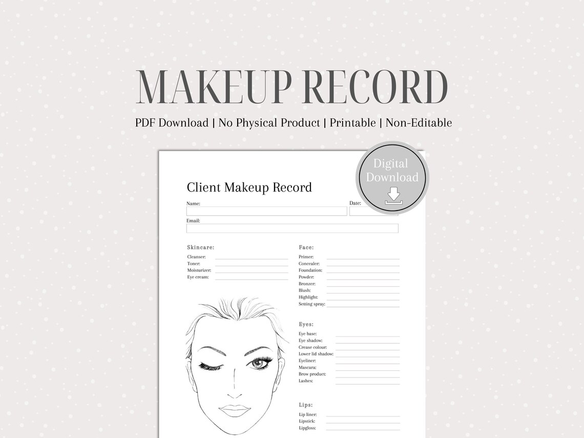 Makeup Client Record Face Chart Digital Printable Face Chart - Etsy