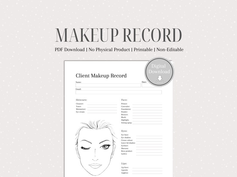 Makeup Client Record Face Chart Digital Printable Face Chart - Etsy