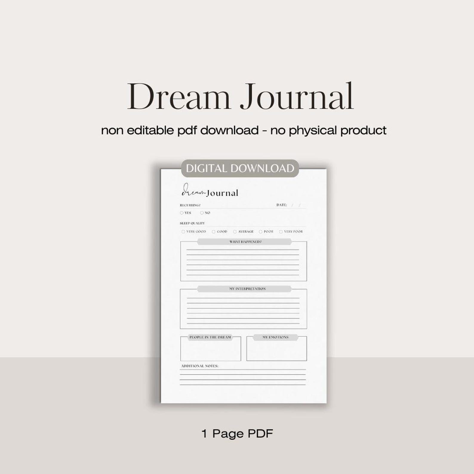 Dream Journal | Printable Dream Journal | Dream Diary | Digital Dream ...