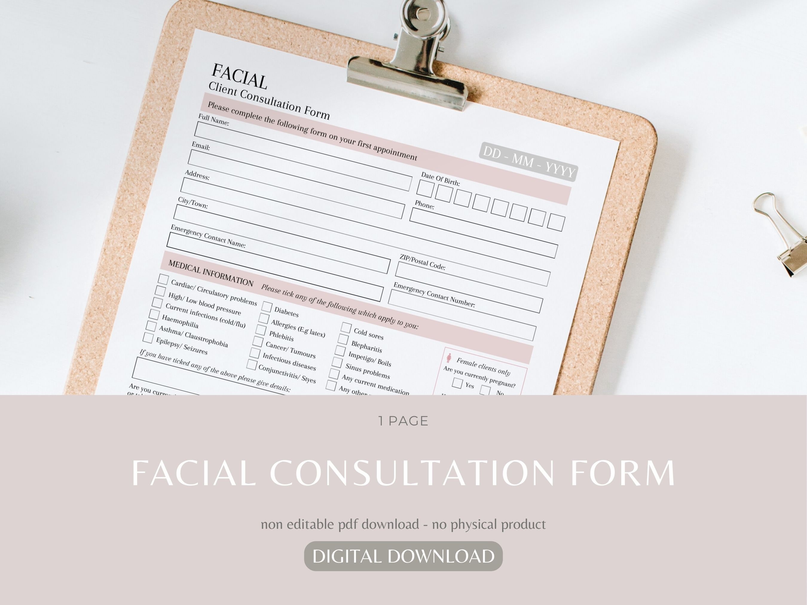 Facial Consultation Form | Digital Esthetician Client Intake Form ...
