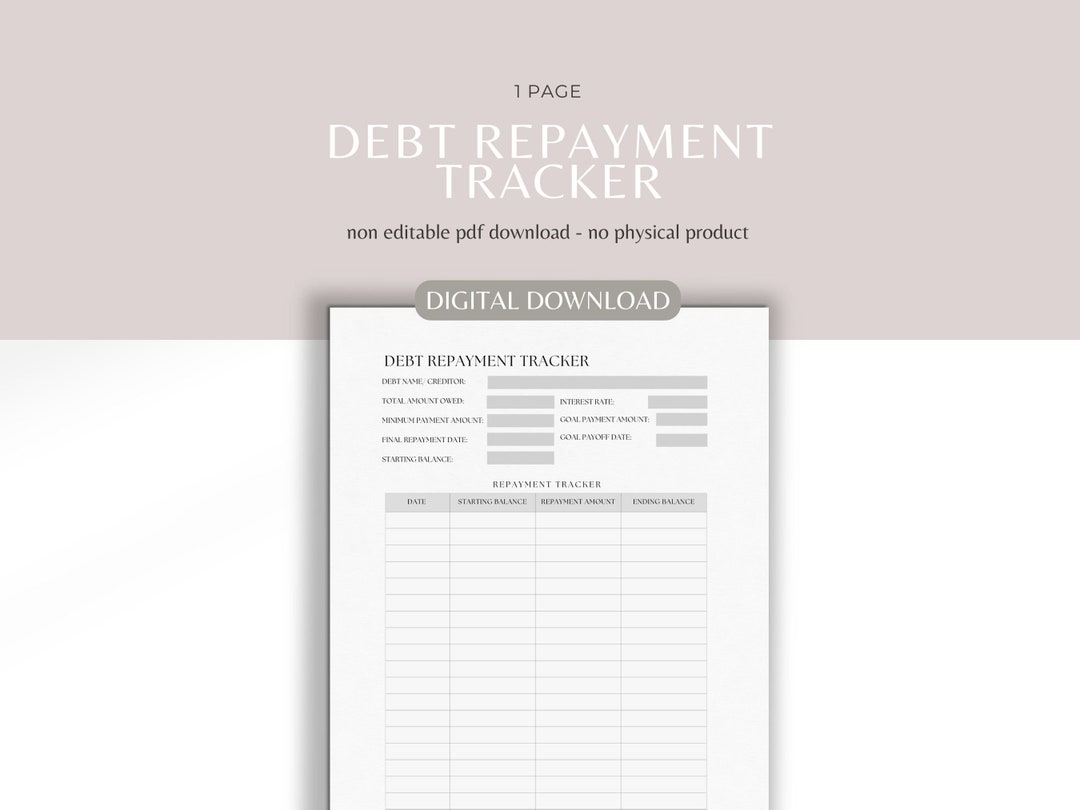 Debt Repayment Tracker | Printable Digital Debt Repayment Record | Debt ...