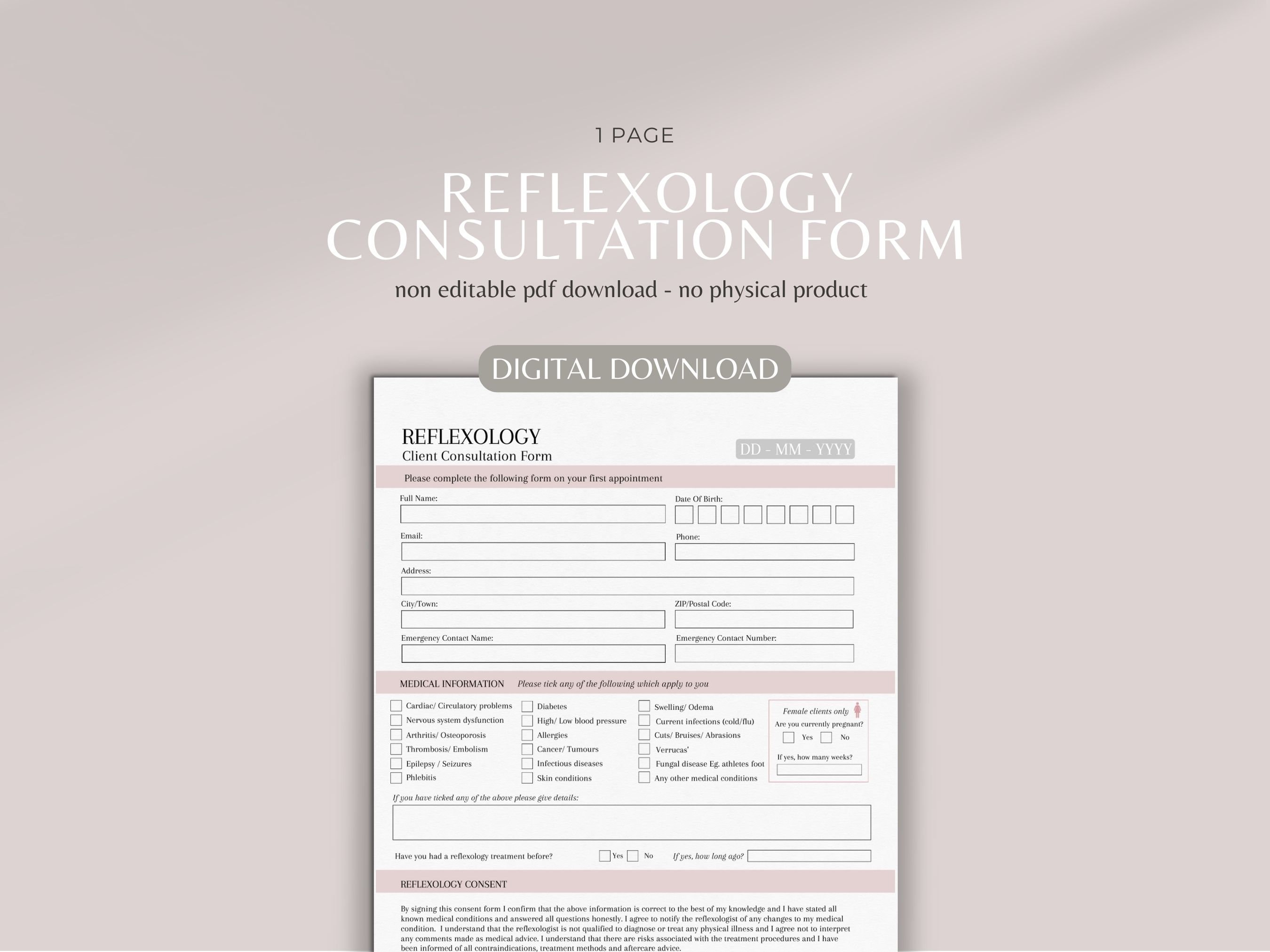 Reflexology Digital Consultation Form | Reflexologist Intake Form | Spa ...