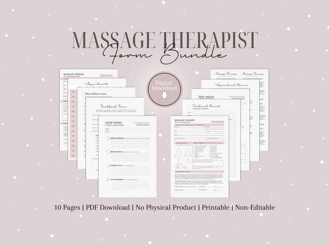 Massage Therapy Form Bundle Printable Business Salon Forms - Etsy UK