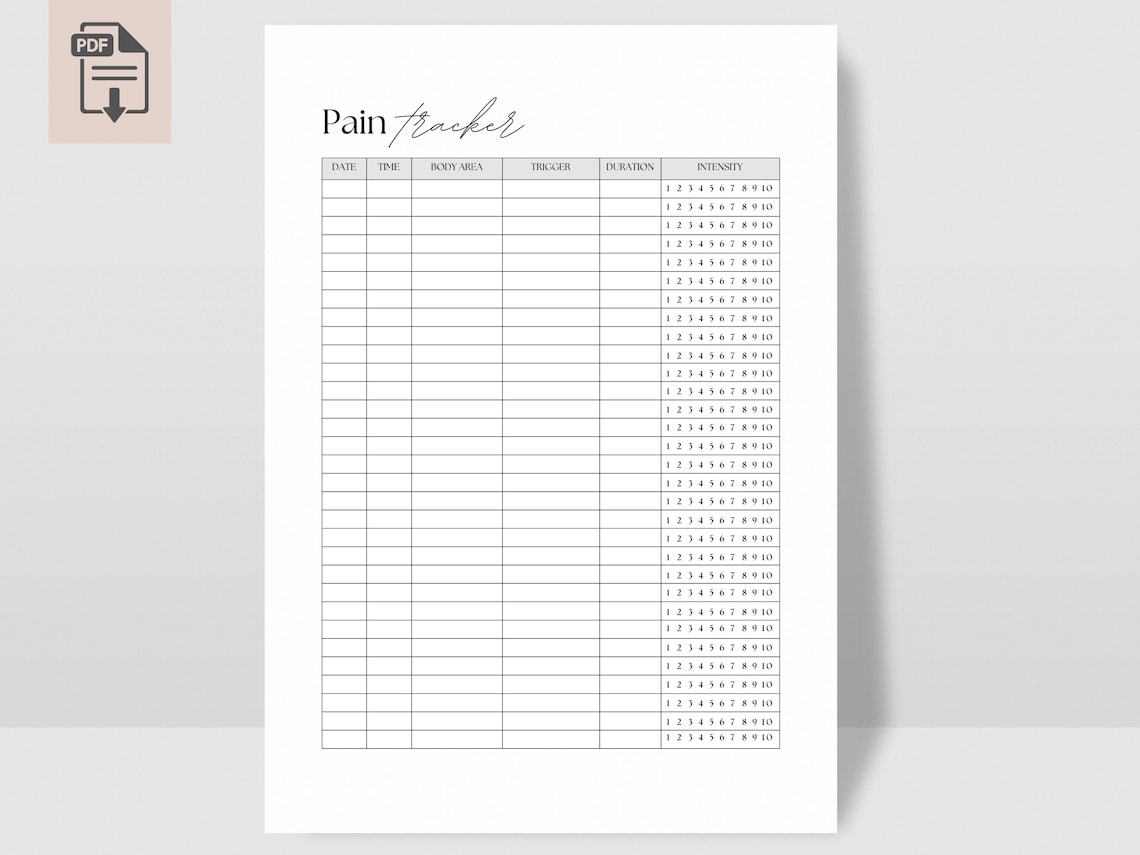 Pain Tracker Record Printable | Pain Tracker Log | Pain Levels Tracker ...