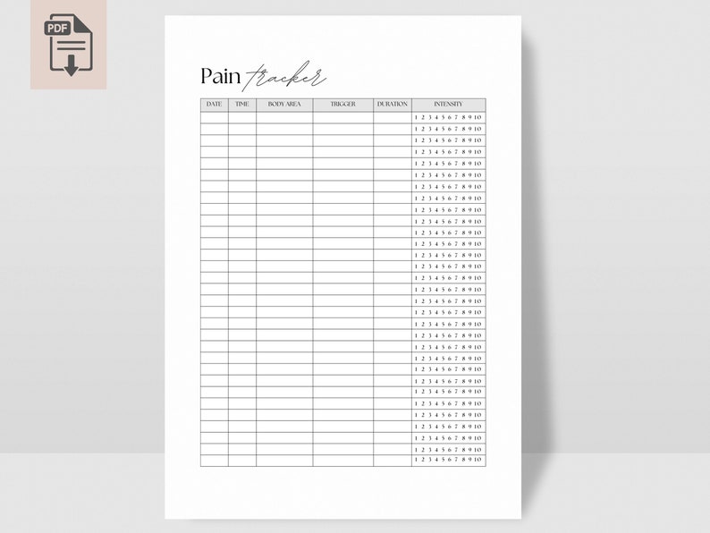 Pain Tracker Record Printable | Pain Tracker Log | Pain Levels Tracker ...