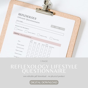 Reflexology Lifestyle Questionnaire | Spa Health Questionnaire | Salon ...