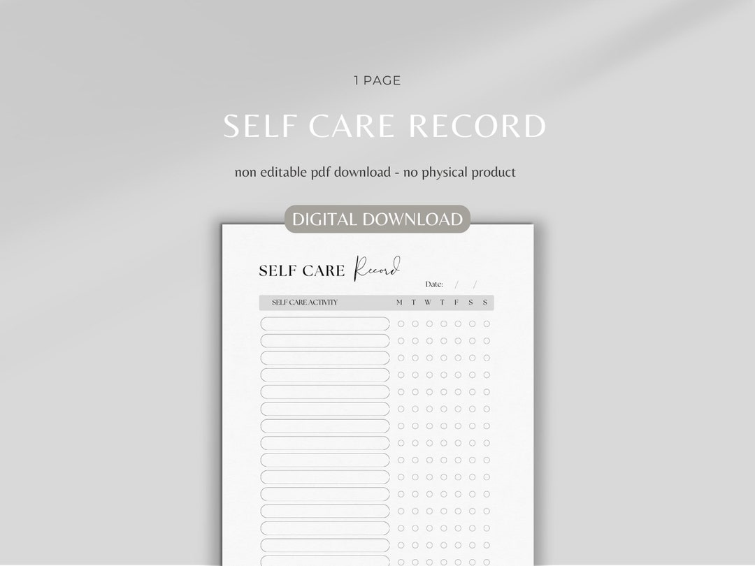 Self Care Record | Printable Daily Self Care Checklist | Self Care ...