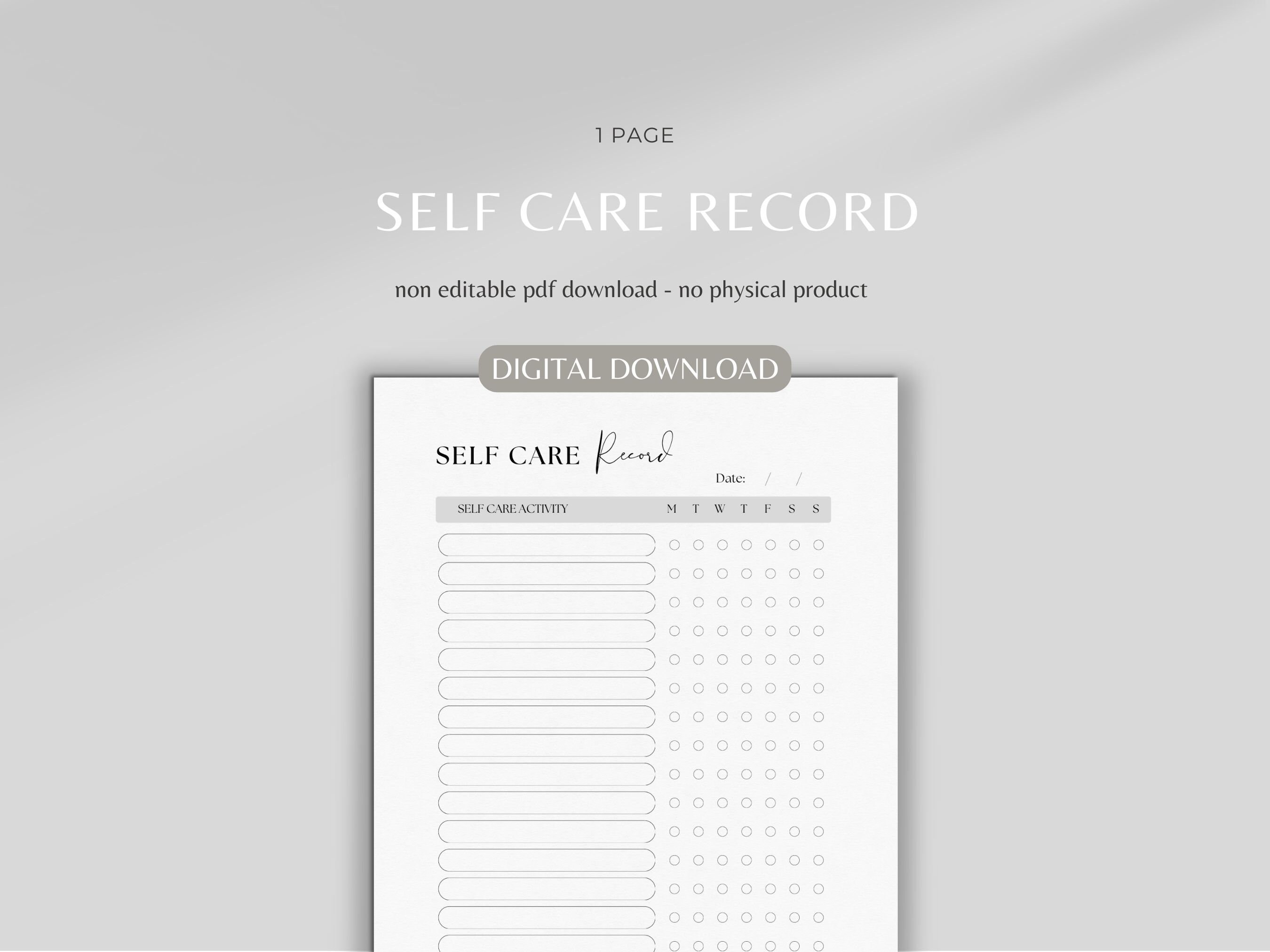 Self Care Record Printable Daily Self Care Checklist Self Care Journal