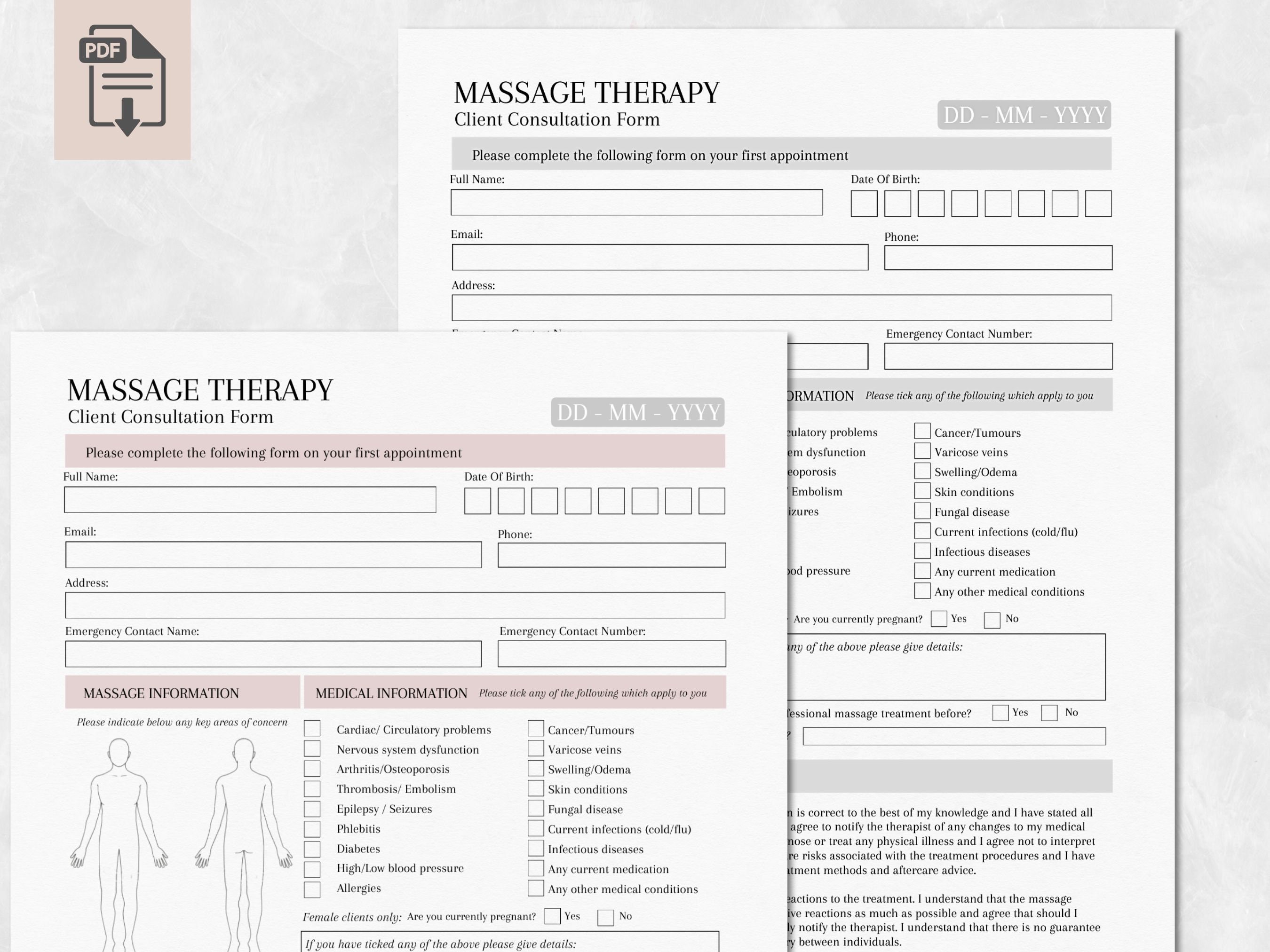 Massage Consultation Form Massage Client Intake Digital Consent Form ...