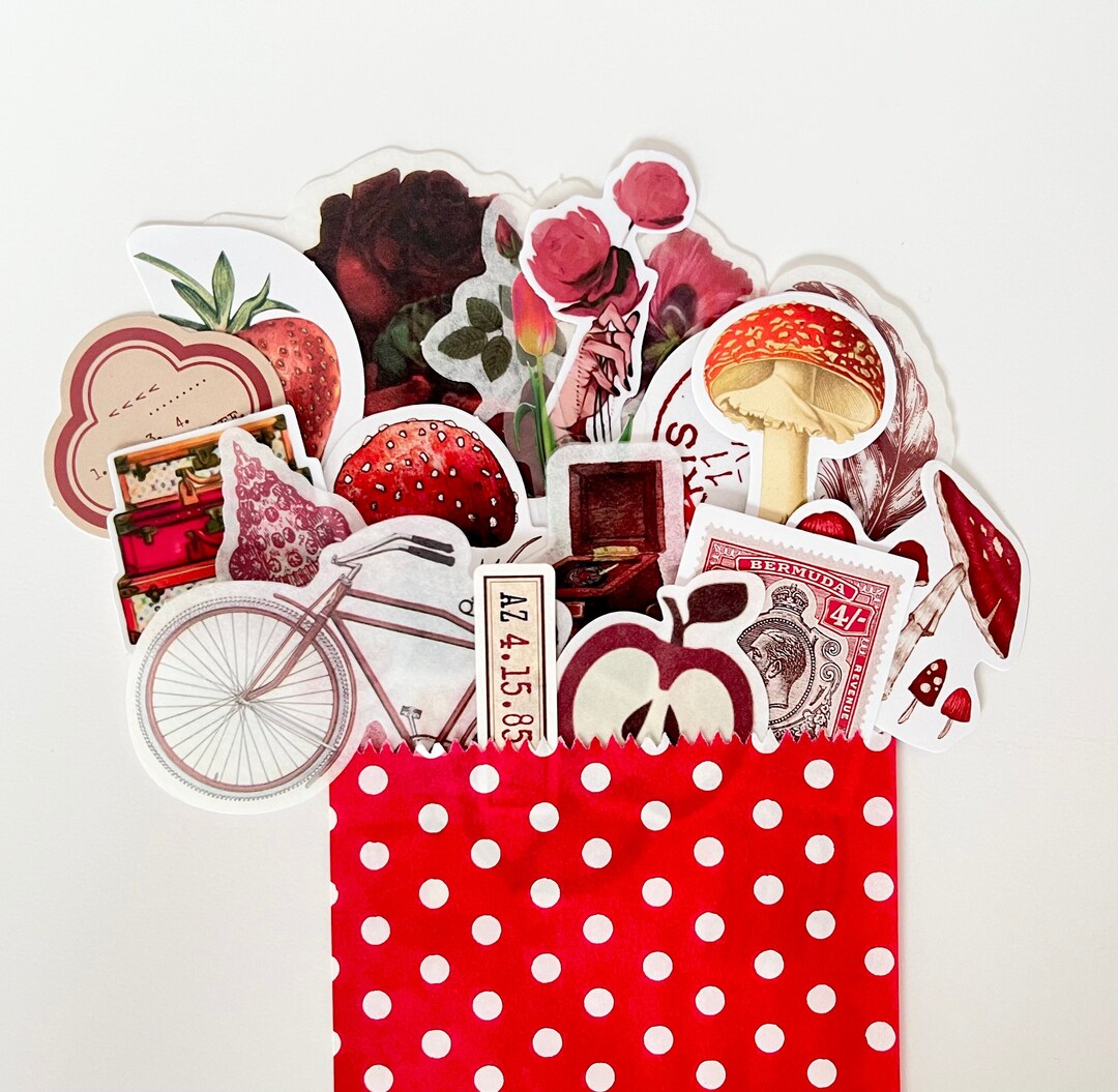 RED STICKER PACK | Random Sticker Bundle Sticker Grab Bag Junk Journal ...