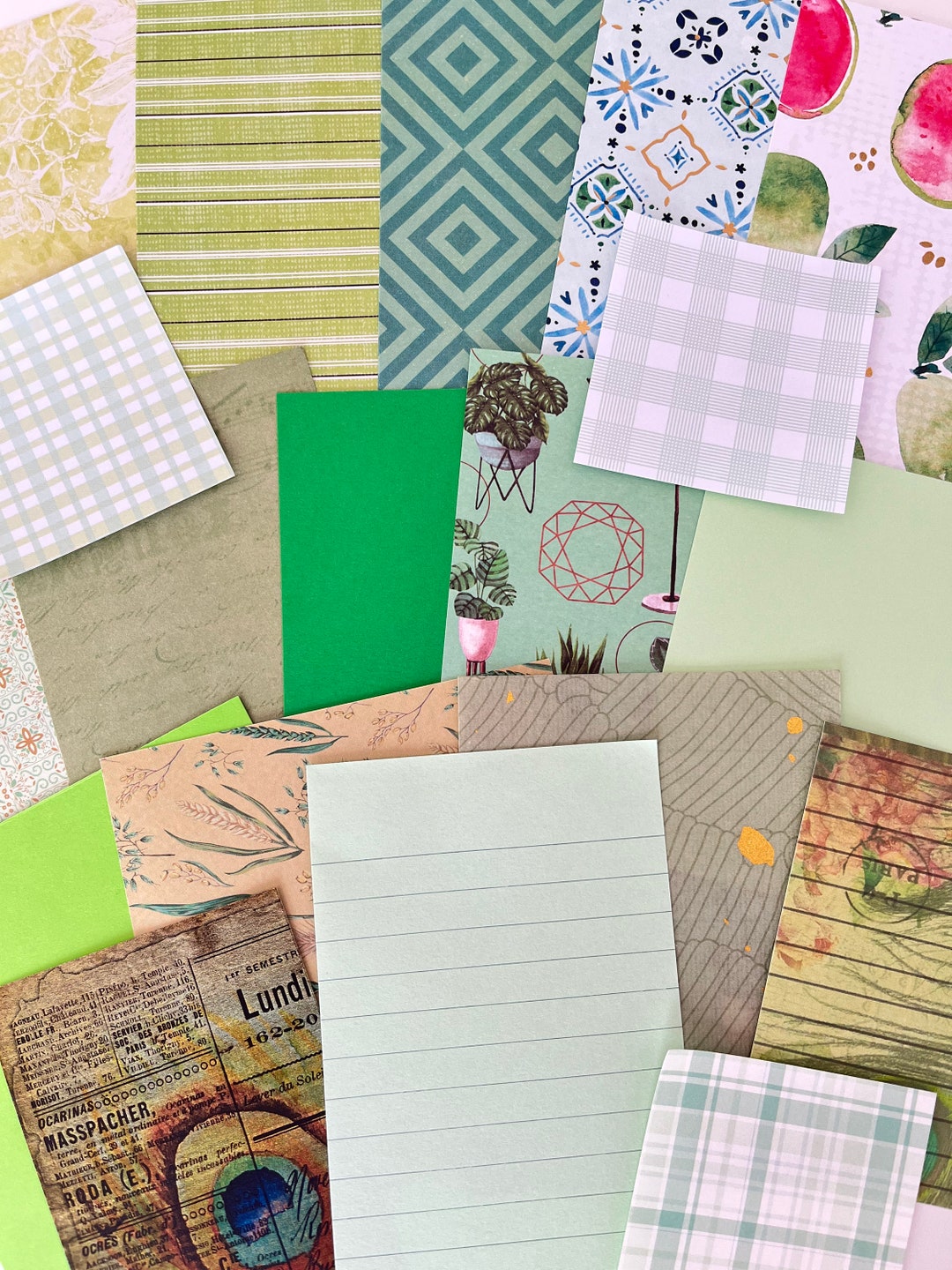 GREEN PAPER BUNDLE | Craft Paper Pack Junk Journal Materials Collage ...