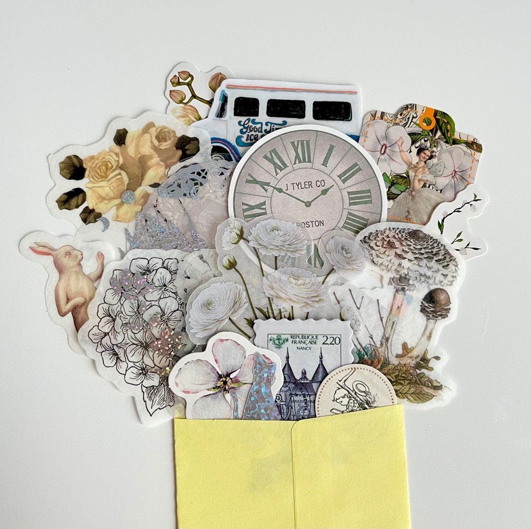 WHITE STICKER PACK | Junk Journal Supply Mystery Bag Dainty Scrapbook ...