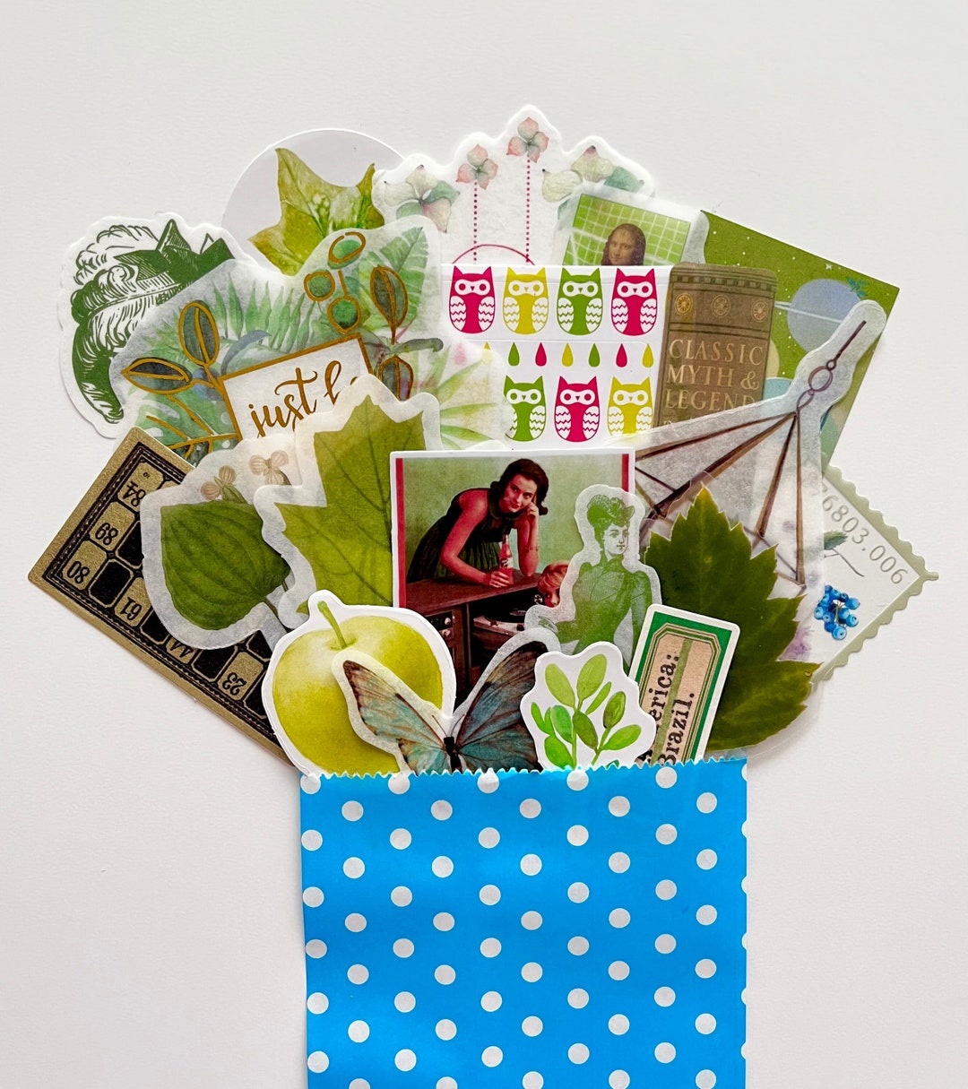 GREEN STICKER PACK | Journal Sticker Surprise Bag Nature Scrapbook ...