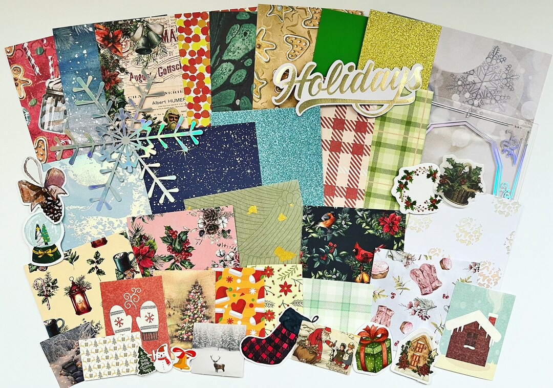 CHRISTMAS PAPER BUNDLE | Junk Journal Kit 40 Pieces | Holiday Scrapbook ...