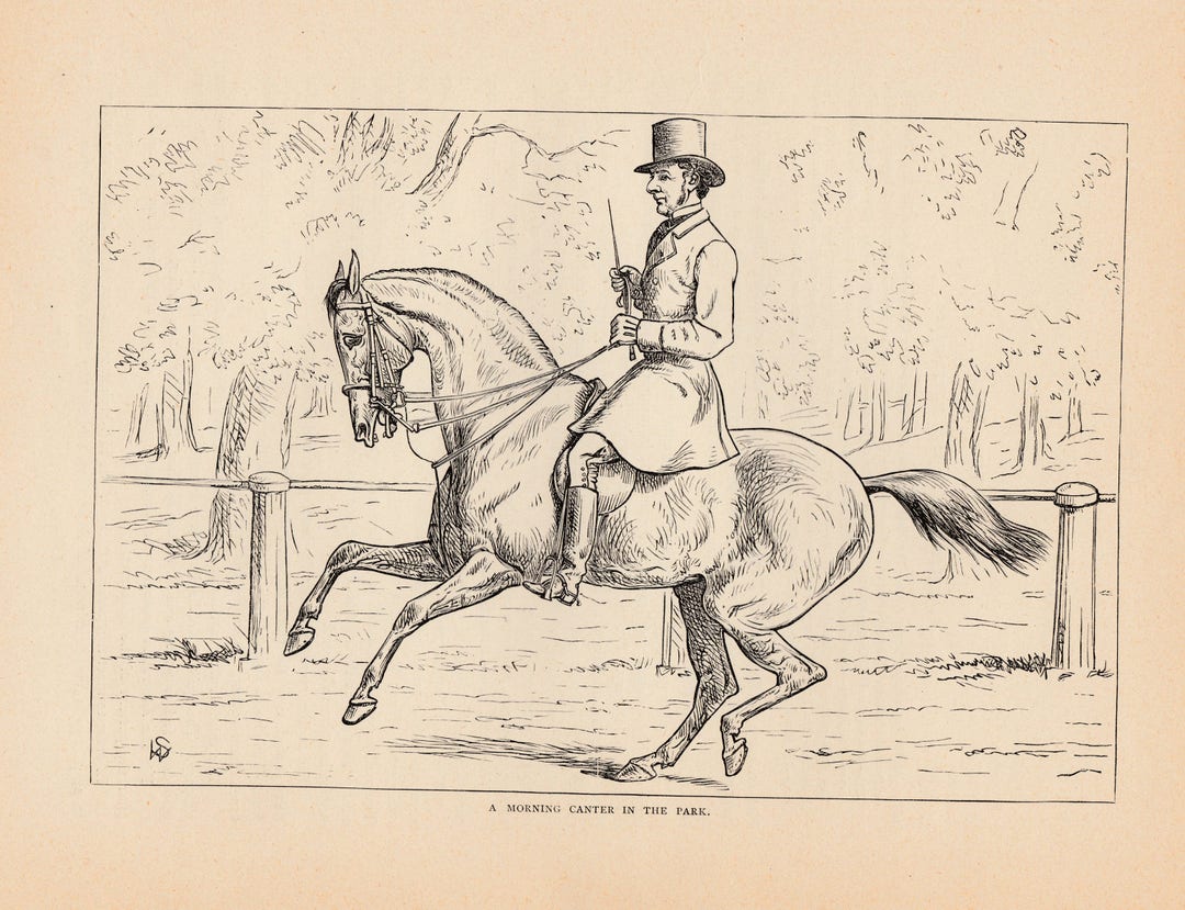 Early Equestrian Man Riding His Horse Equine Animals Antique Horses Art ...