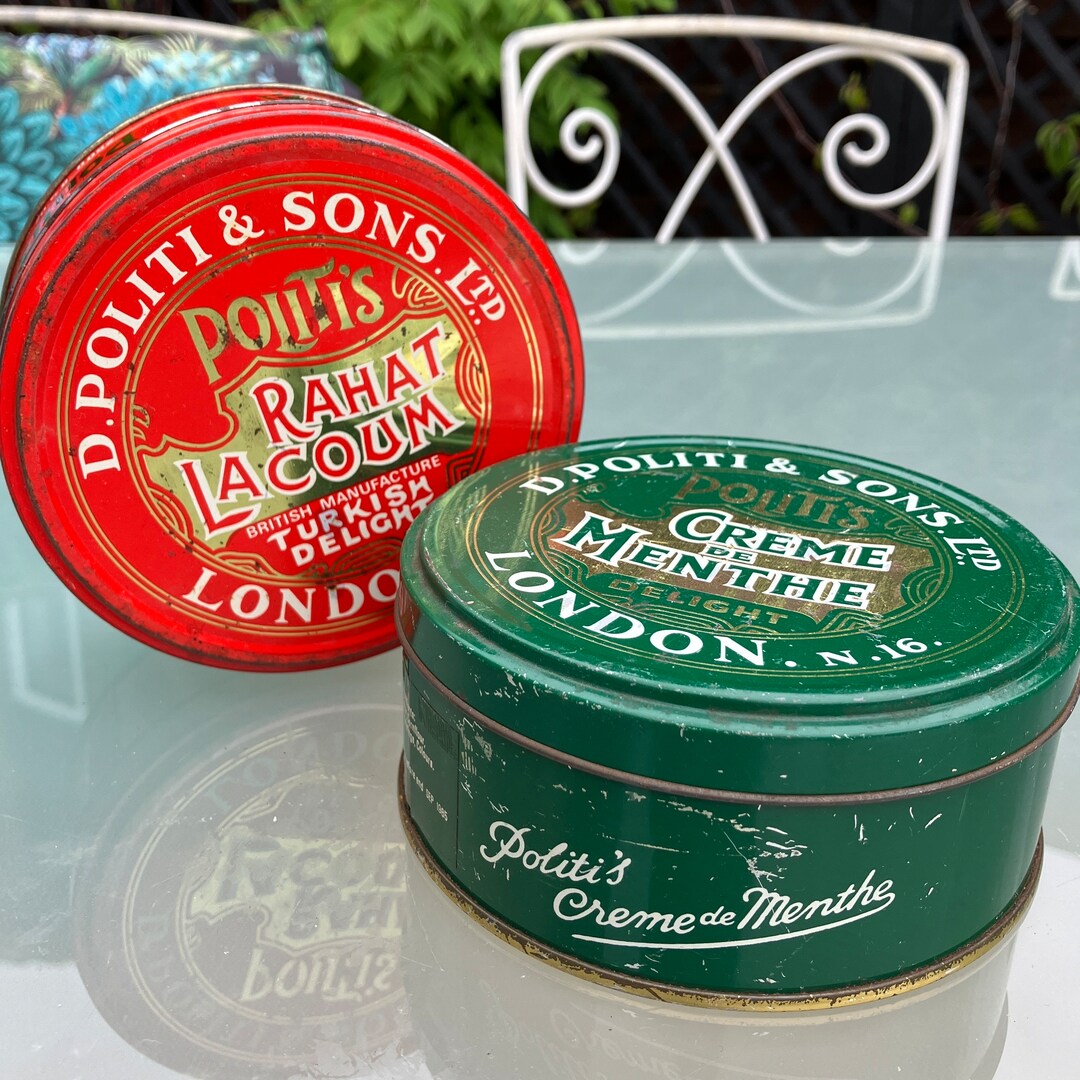 Set of 2 Vintage Red and Green Politi's of London Sweet Tins Creme De ...