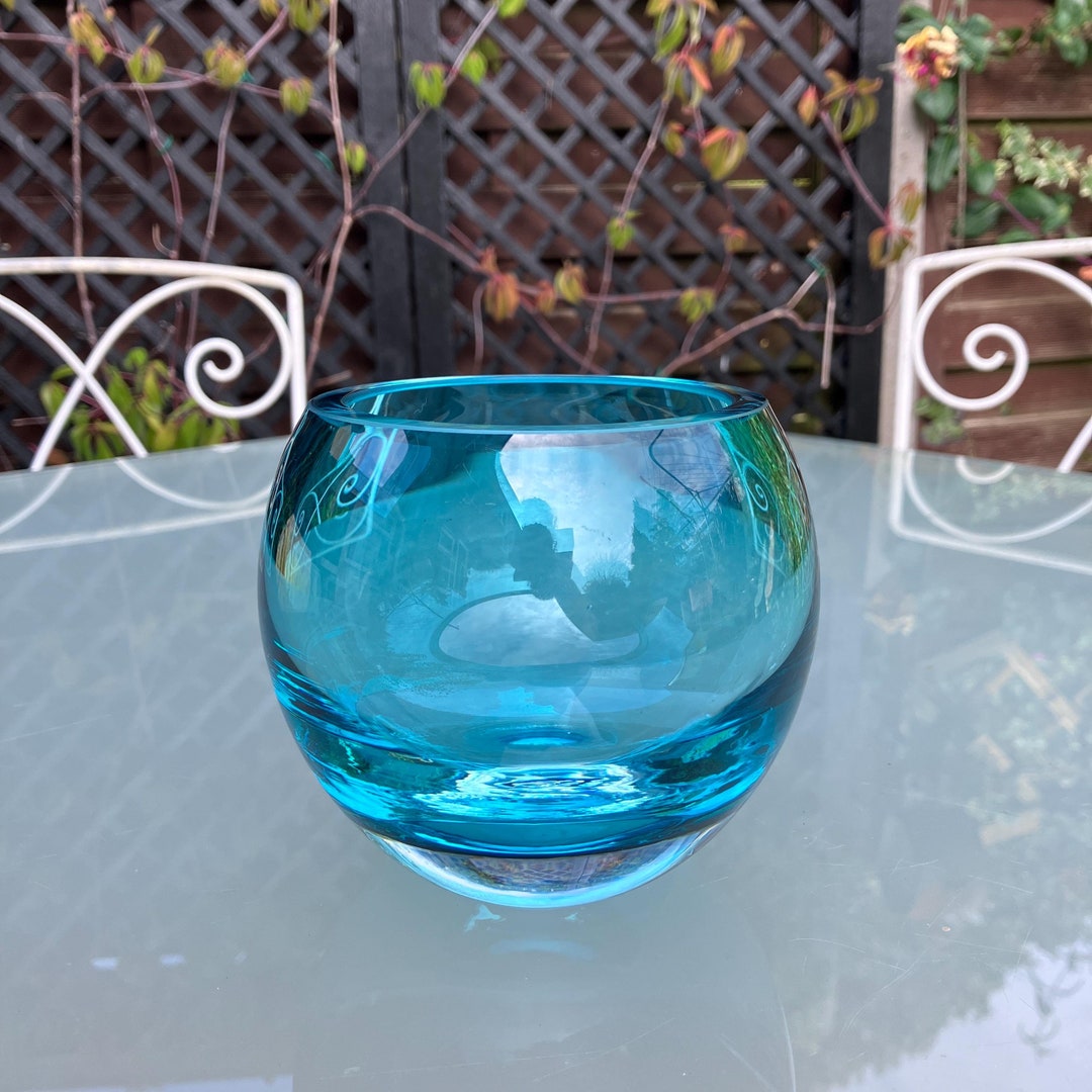 Turquoise Solid Glass Bowl, Circa 1960, Incredibly Heavy 700g! 4.25" X 4.25" Immaculate ...