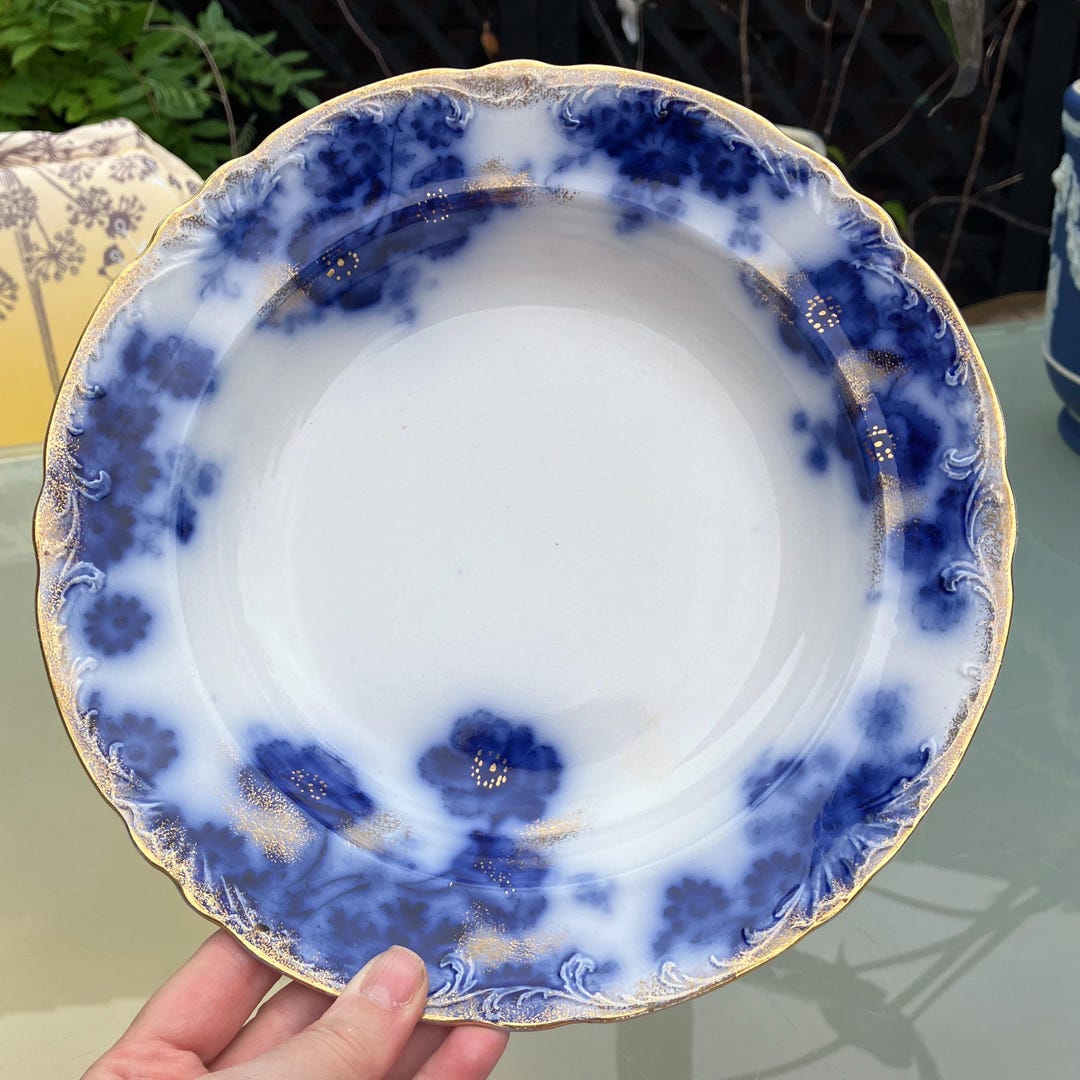 Antique Flow Blue Soup Bowl: Osborne Ford & Sons, English Earthenware ...