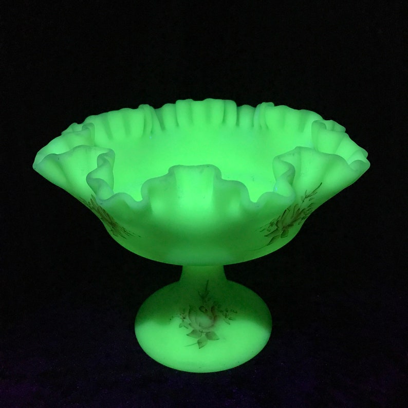 Uranium Satin Custard Glass Compote by Fenton USA Hand - Etsy