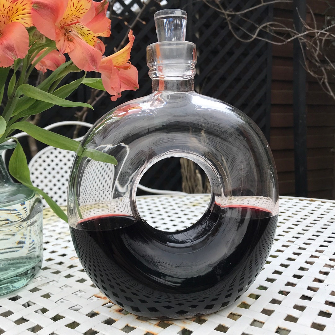 Mid Century Doughnut Shaped Decanter, Hand Blown Lead Crystal Body ...