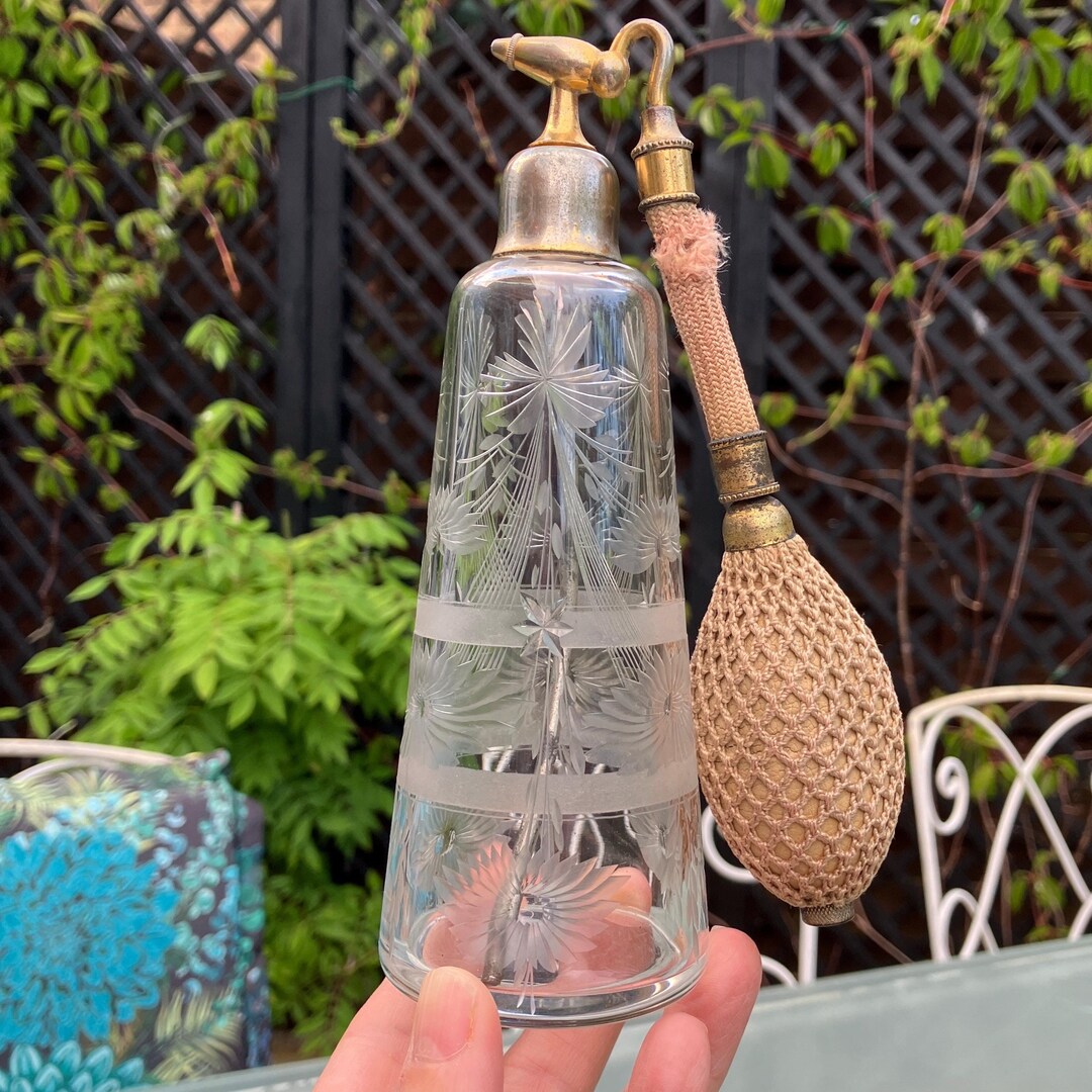 Antique Acid Cut Crystal Glass Scent Bottle, Tall Domed Shape, Metal ...