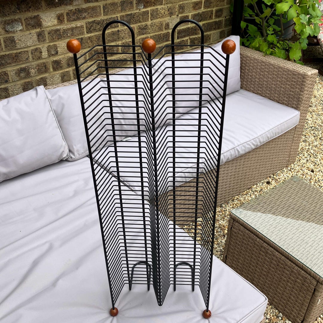 Wire CD Rack Holds 100 1990's Mid Century Atomic Vibe Black Wire Teak ...