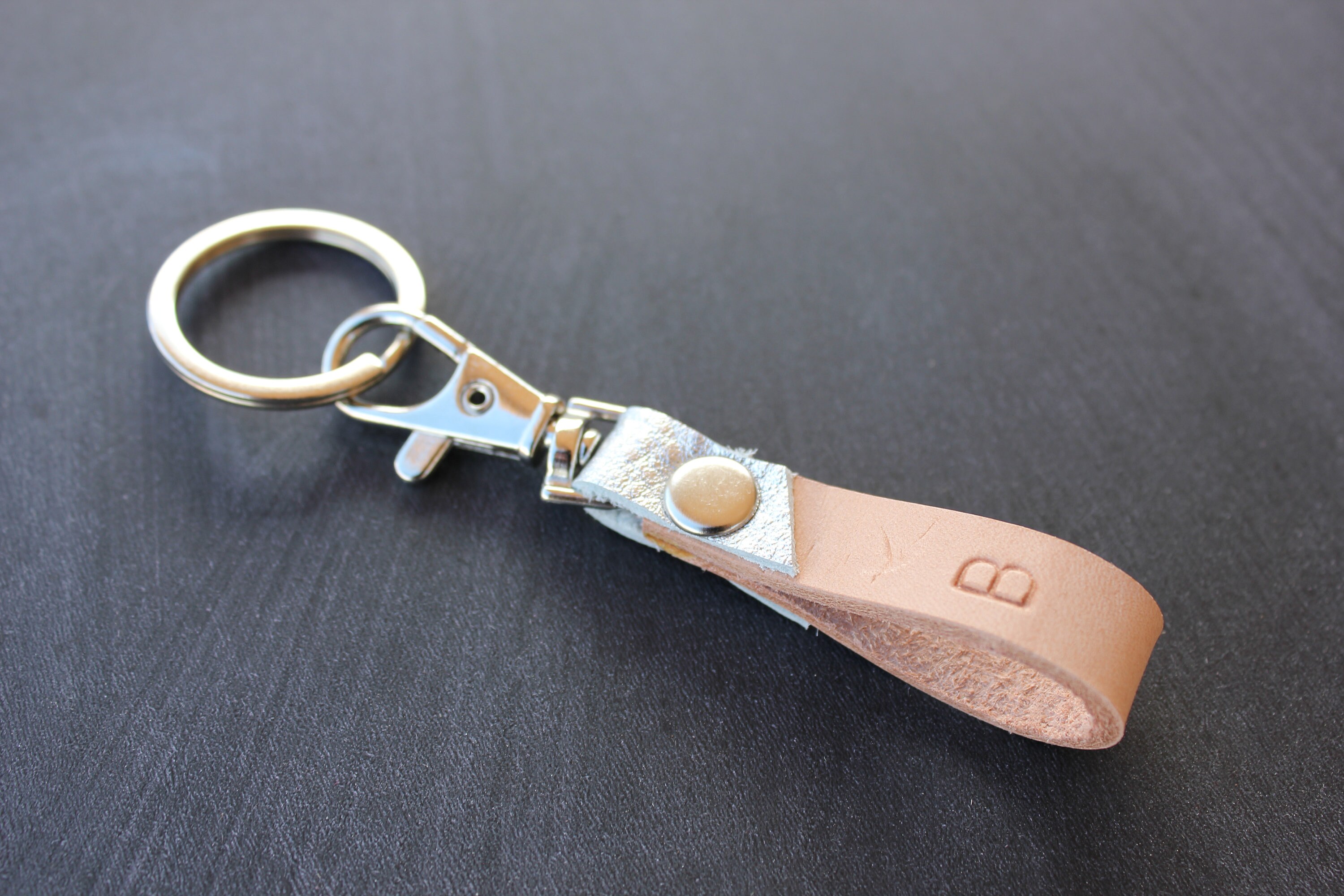 Leather Letter Keychain Mini Keyring Handstamped Leather - Etsy