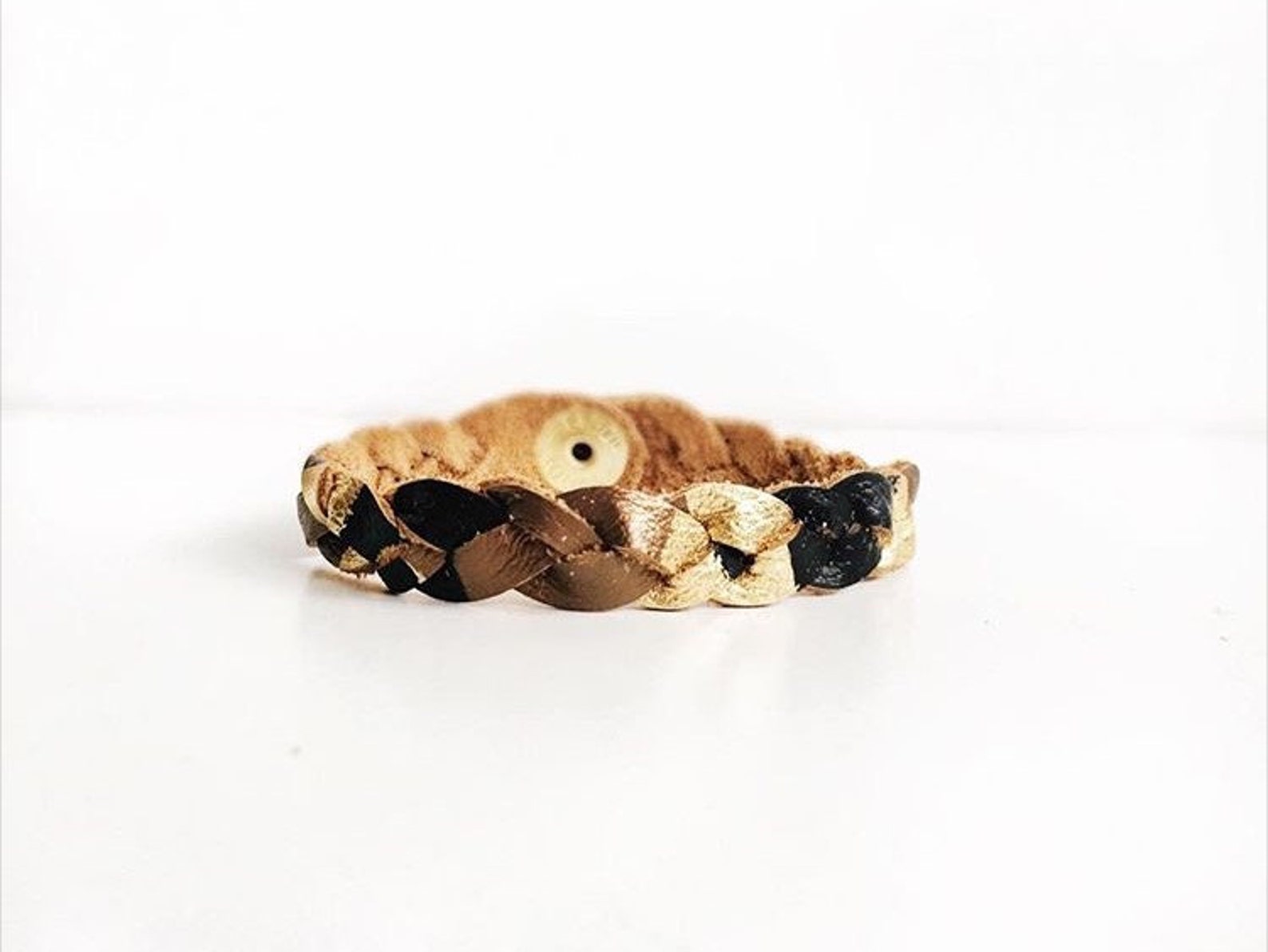 Metallic Gold Stackable Bracelet Braided Leather Bracelet - Etsy