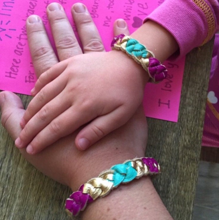 Matching Bracelet Set Stacking Bracelets Braided Leather - Etsy