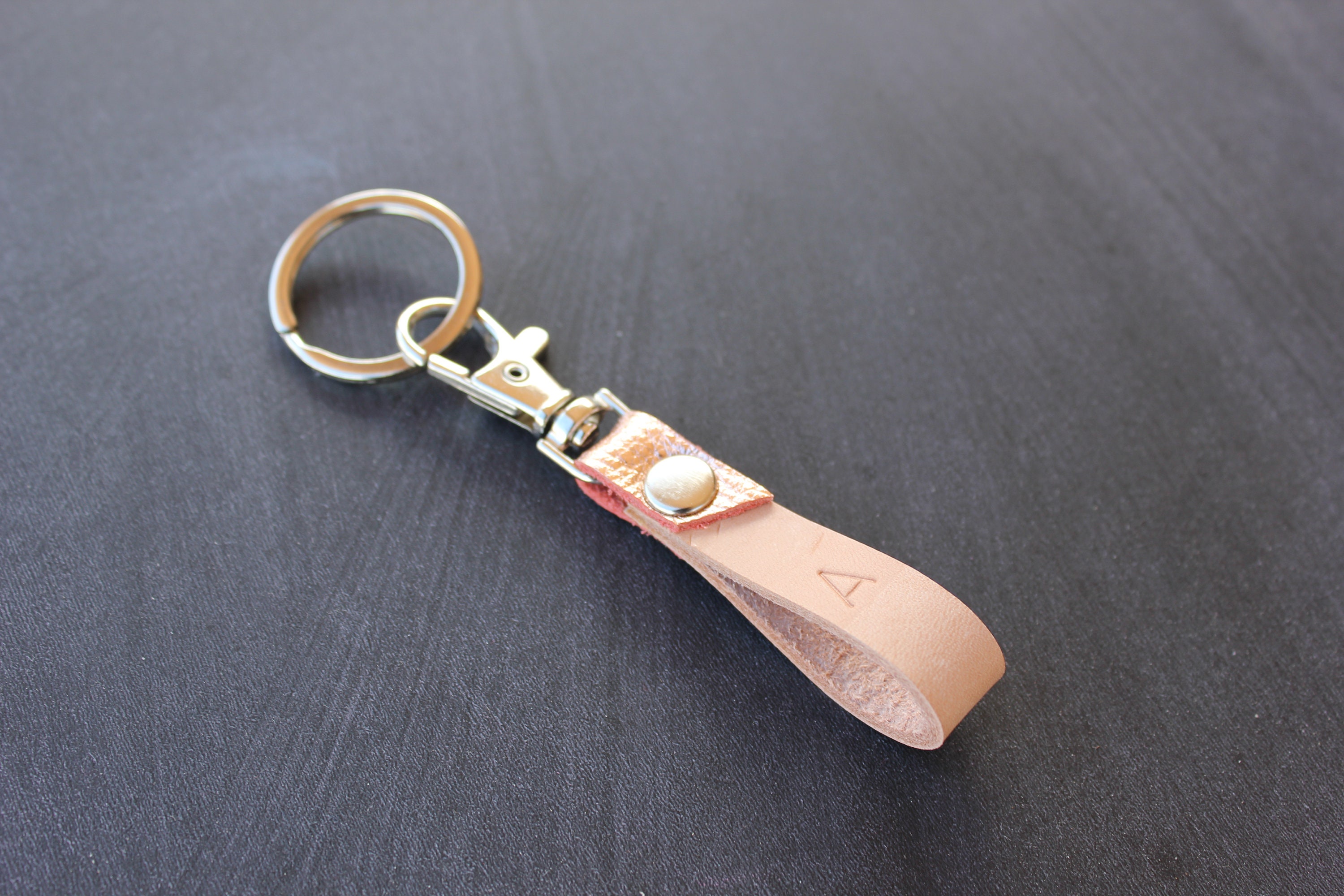 Leather Letter Keychain Mini Keyring Handstamped Leather - Etsy
