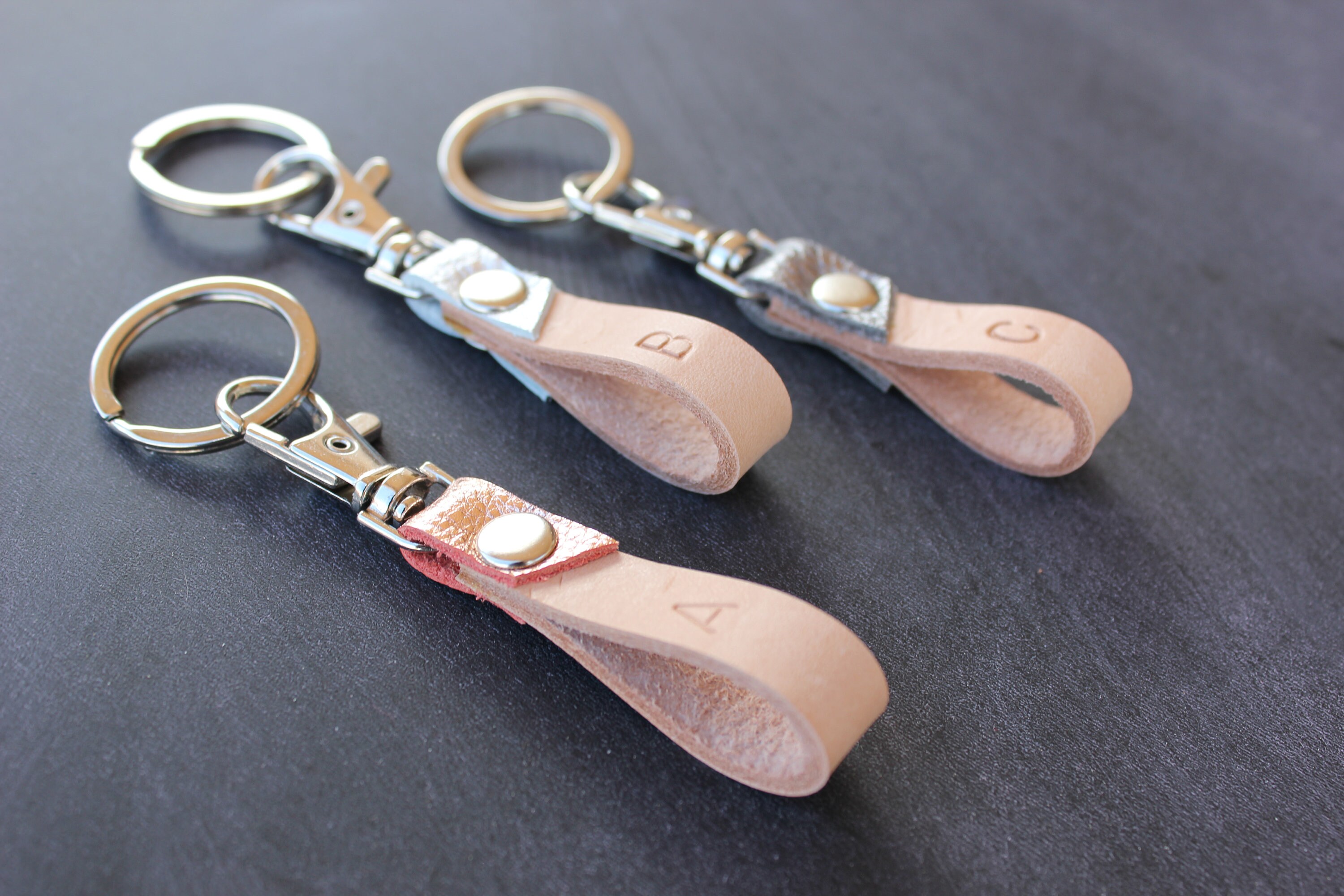 Leather Letter Keychain Mini Keyring Handstamped Leather - Etsy