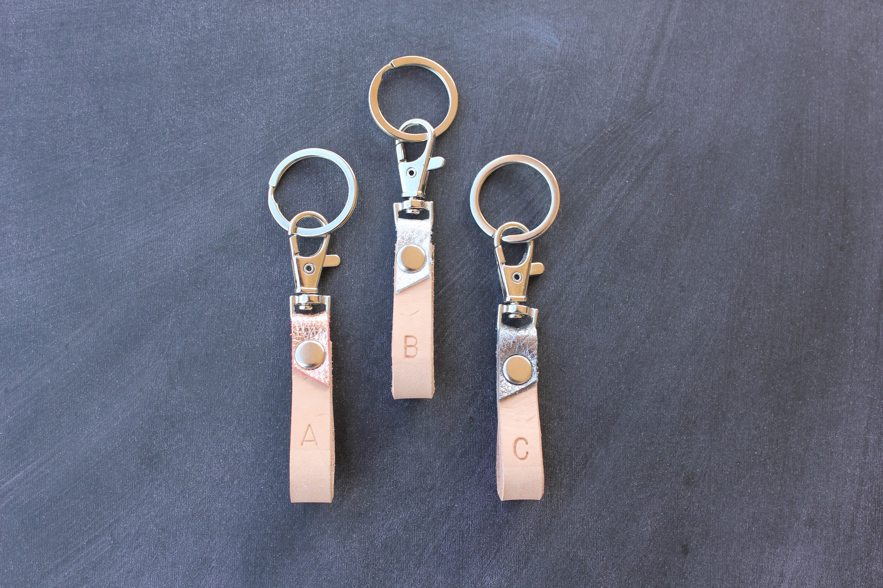 Leather Letter Keychain Mini Keyring Handstamped Leather - Etsy