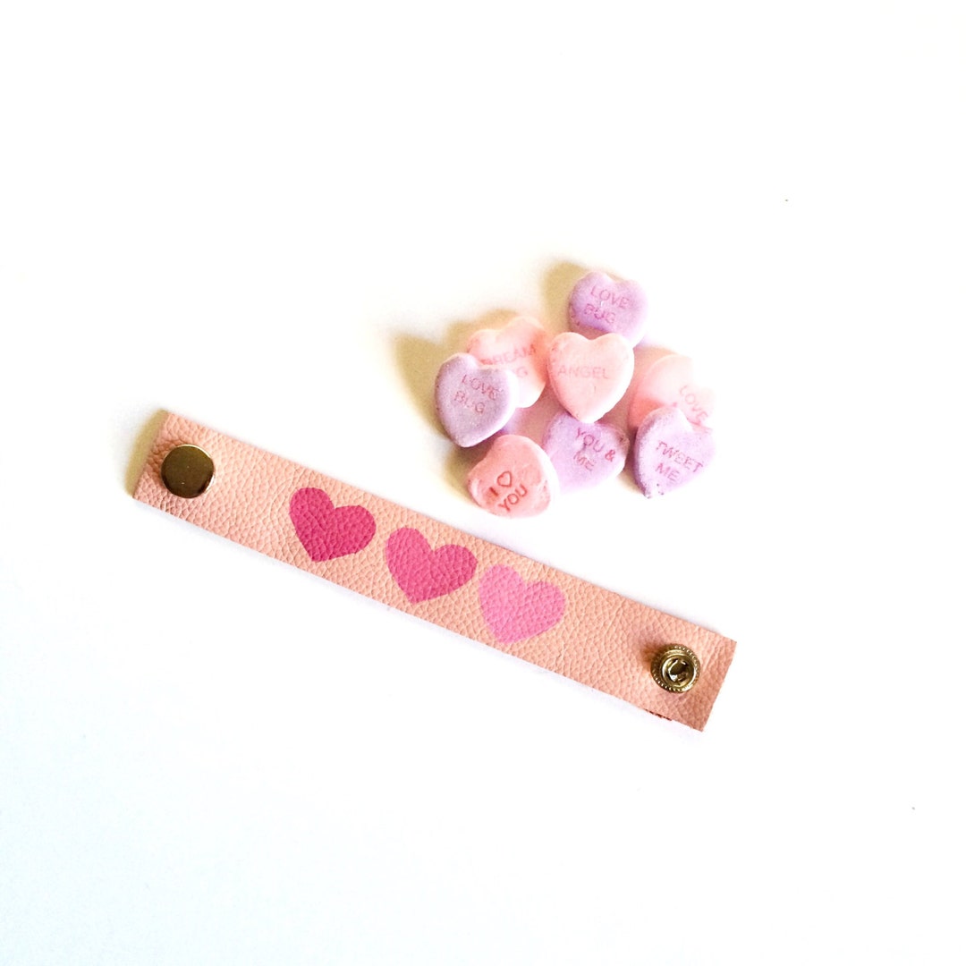 Girls Hearts Bracelet, Valentine's Day Kids Gift, Leather Cuff Bracelet ...