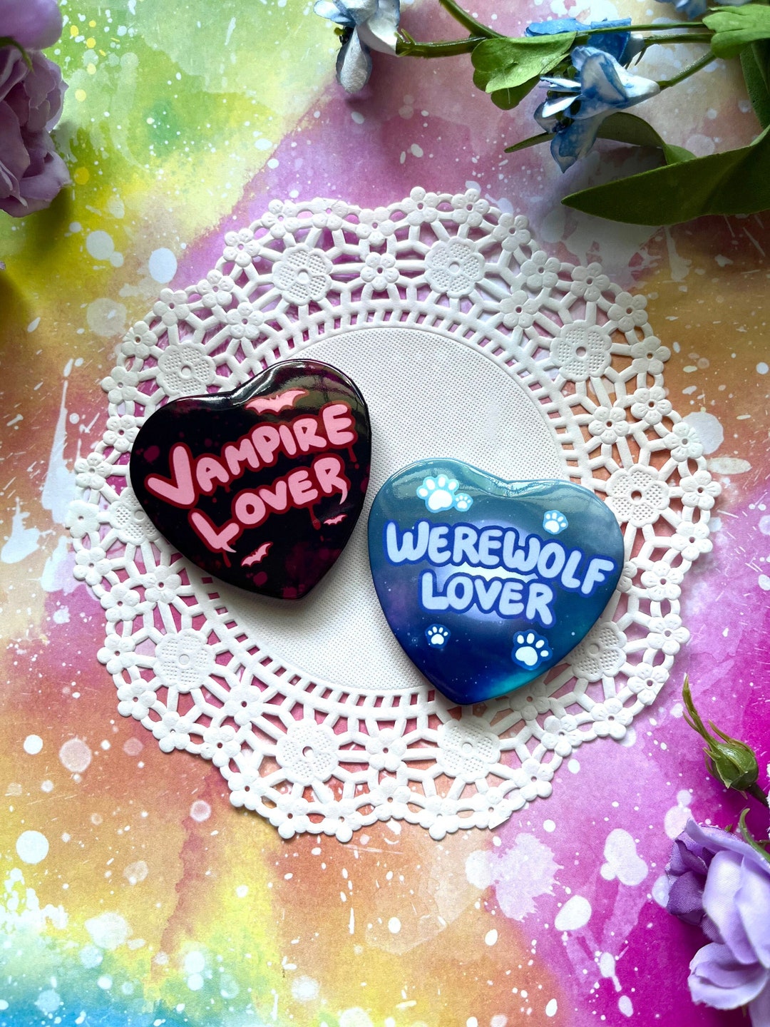 Vampire Lover Werewolf Lover Heart Button - Etsy
