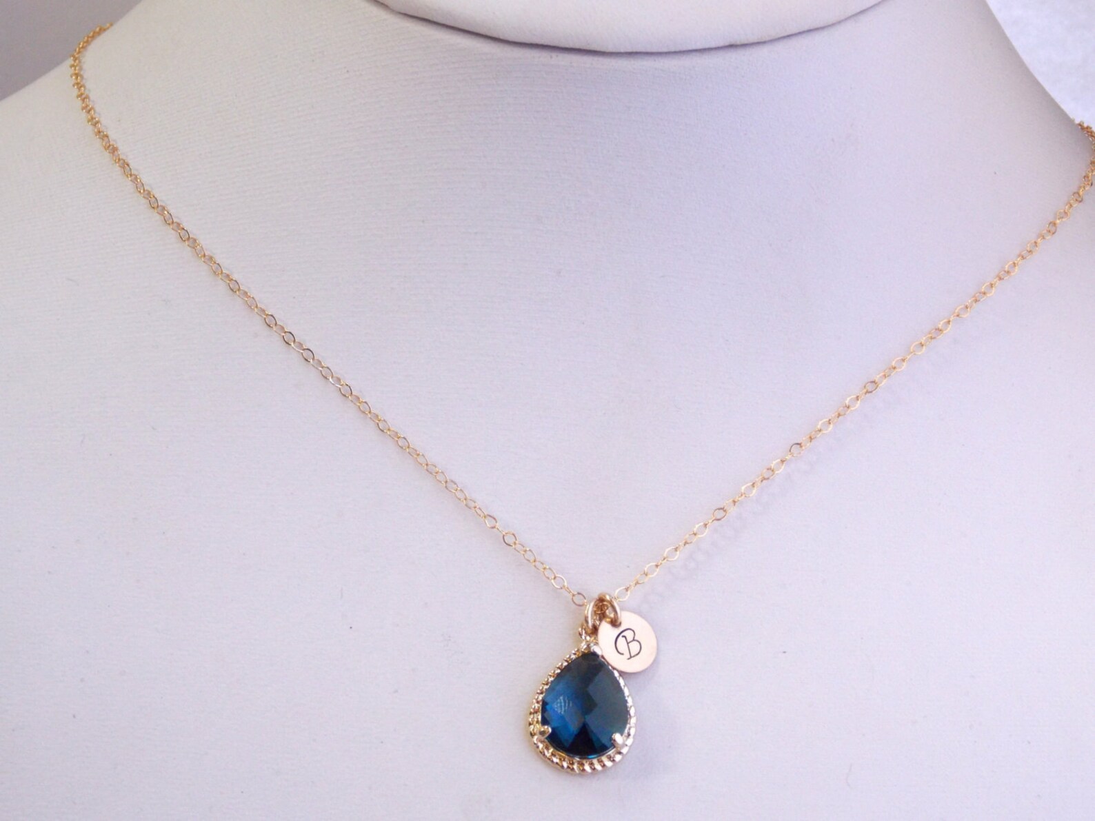 Navy Blue Necklace, Gold Navy Blue Pendant, Navy Bridesmaid Necklace ...