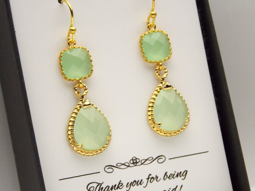 Light Green Earrings, Mint Green Earrings, Gold Green Earrings, Mint ...