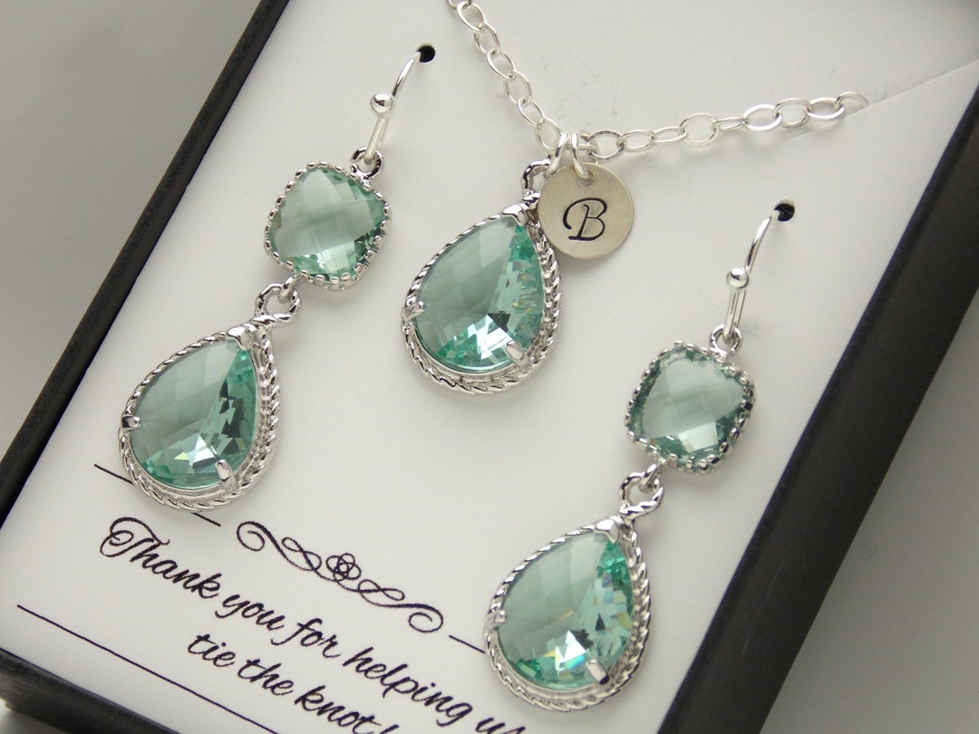 Aqua Green Earring and Necklace Set, Green Necklace and Earring Set ...