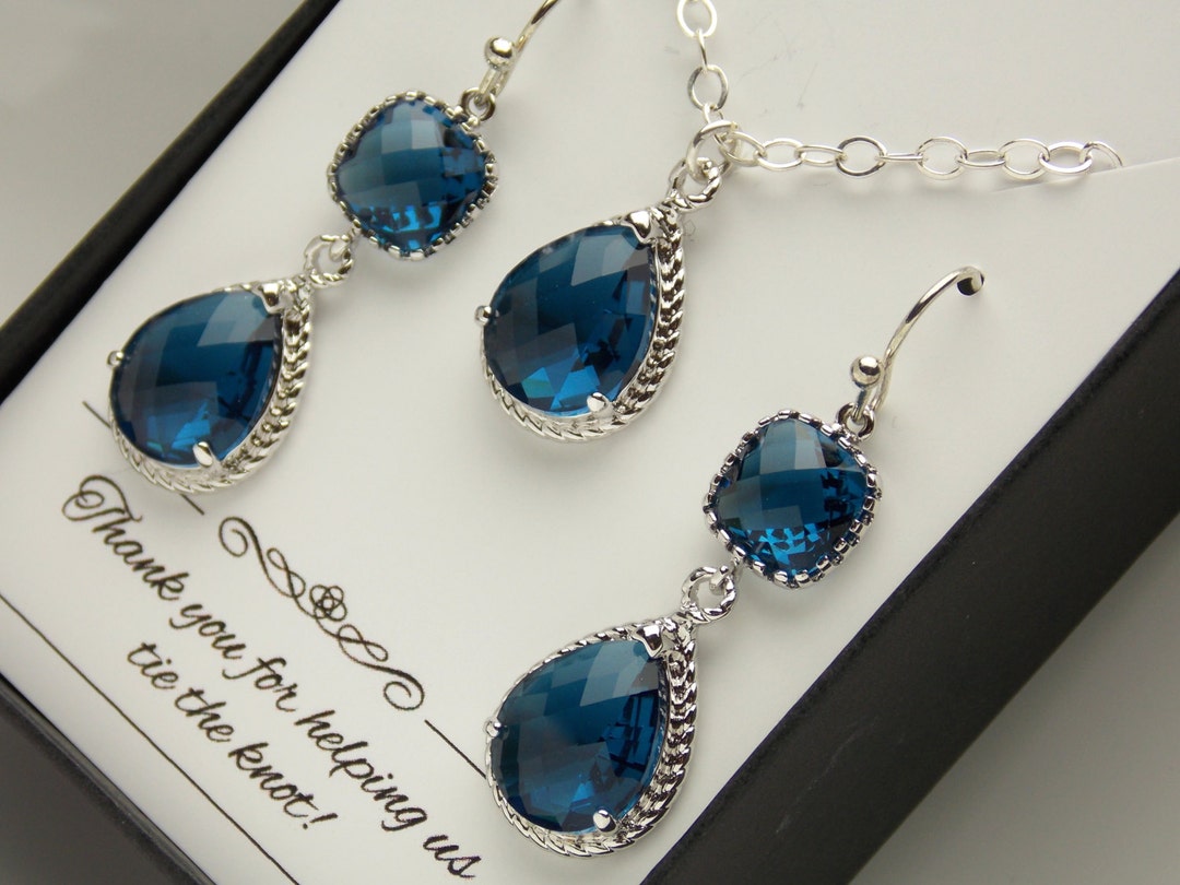 Navy Blue Earrings and Necklace Set, Navy Blue Necklace and Earring Set ...