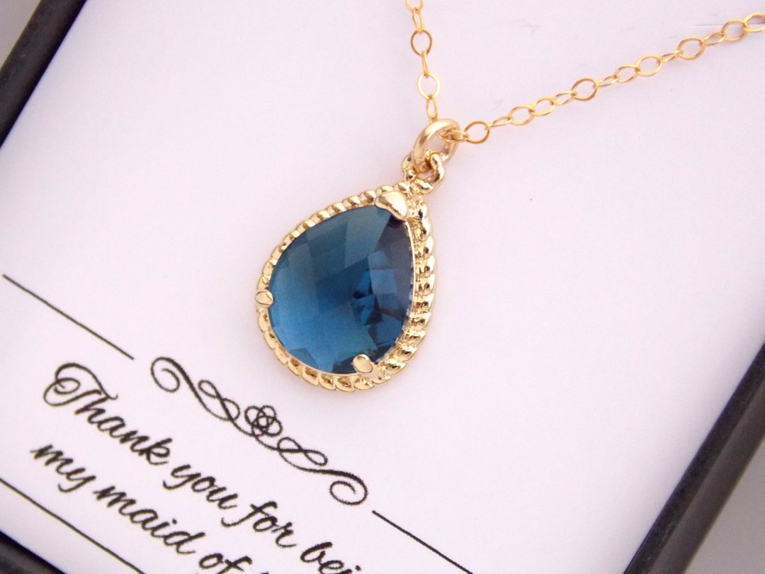 Navy Blue Necklace, Gold Navy Blue Pendant, Navy Bridesmaid Necklace ...