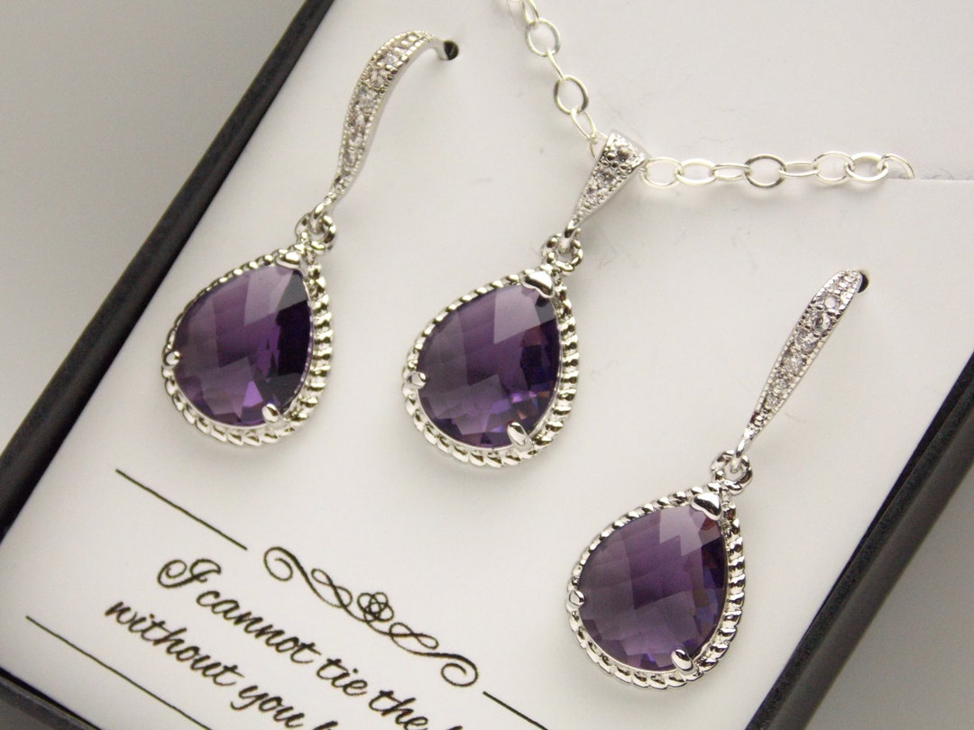 Purple Earrings and Necklace Set, Amethyst, Wedding Jewelry Set ...