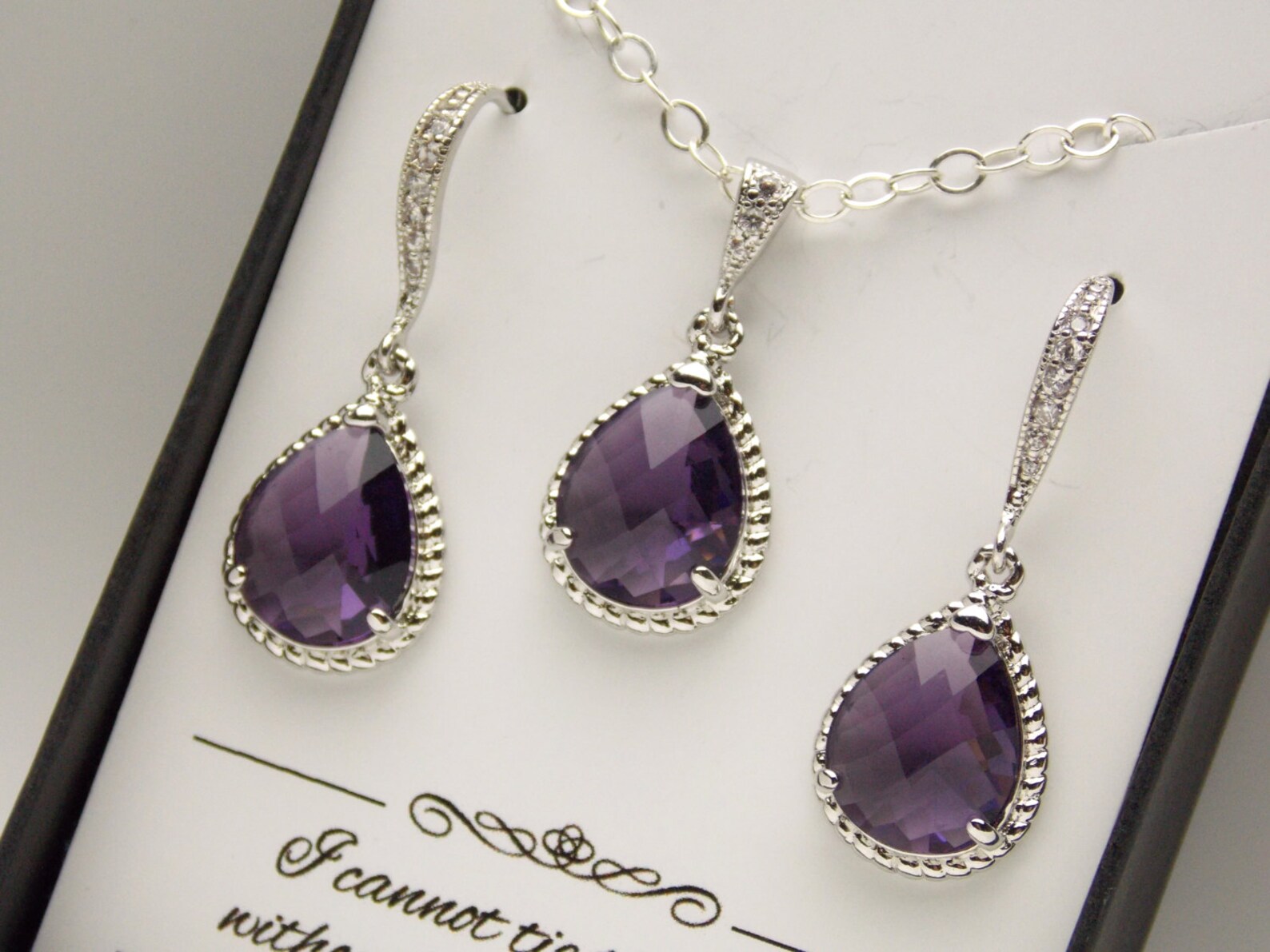 Purple Earrings and Necklace Set, Amethyst, Wedding Jewelry Set ...