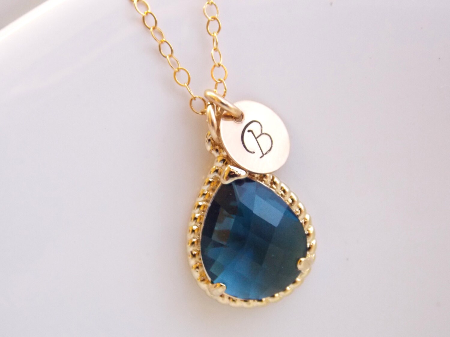 Navy Blue Necklace, Gold Navy Blue Pendant, Navy Bridesmaid Necklace ...