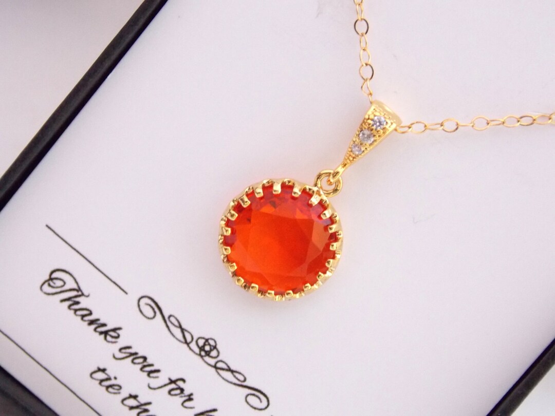 Collar naranja, colgante naranja de oro, mandarina de cristal, collar ...