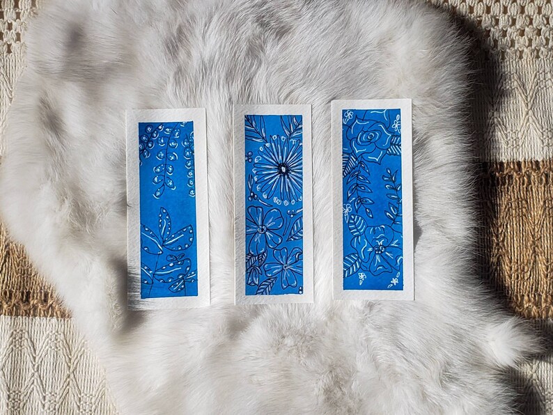 Blue Watercolor Bookmarks Floral and Houseplant Themes, Set of 6 ...