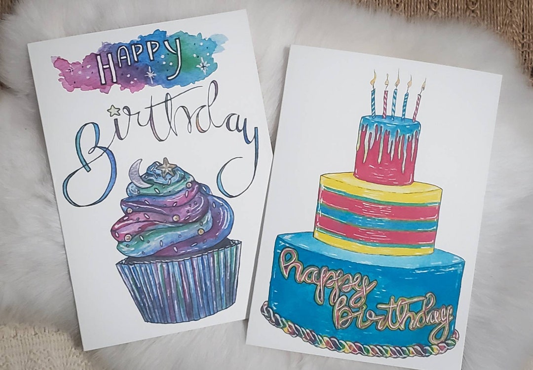 Colorful Birthday Cards Whimsical Fantasy Cake, Galaxy Cupcake ...