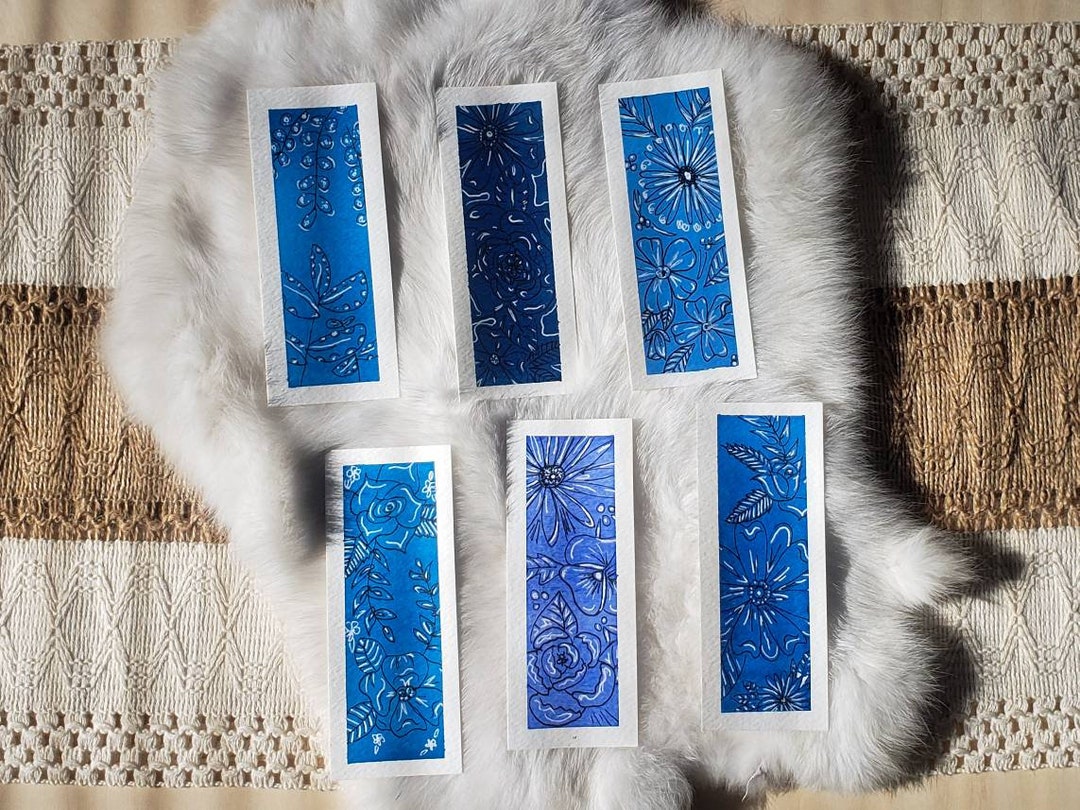 Blue Watercolor Bookmarks Floral and Houseplant Themes, Set of 6 ...